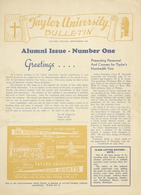 "Taylor University Bulletin (September 1945)" by Taylor University