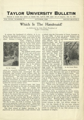 "Taylor University Bulletin (October 1926)" by Taylor University